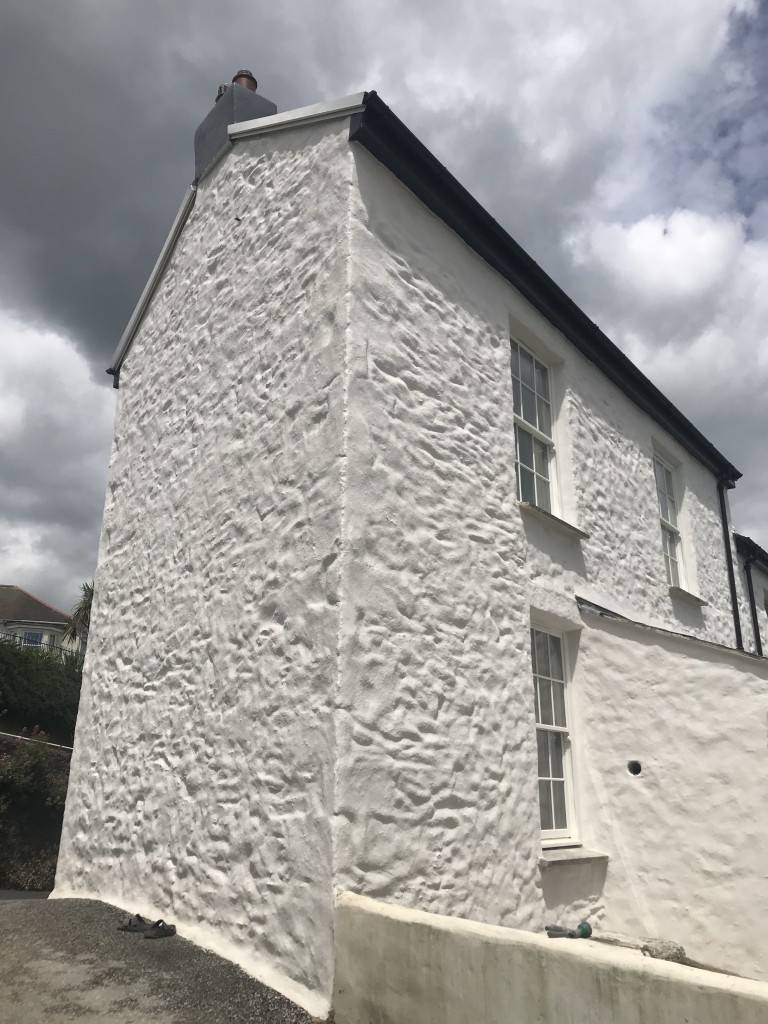 Gabel end lime rendered with bag rub with chimney waterproofed with mesh reinforced polymer ...